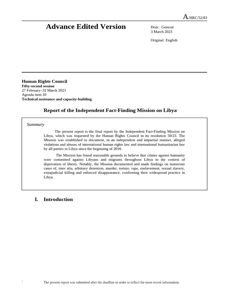 Libyan Fact Finding Mission | PDF | Crimes Against Humanity | Libya