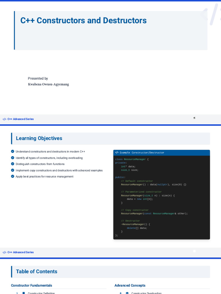 01-Cpp Constructors Destructors Advanced 20250803211135 | PDF | Constructor (Object Oriented ...