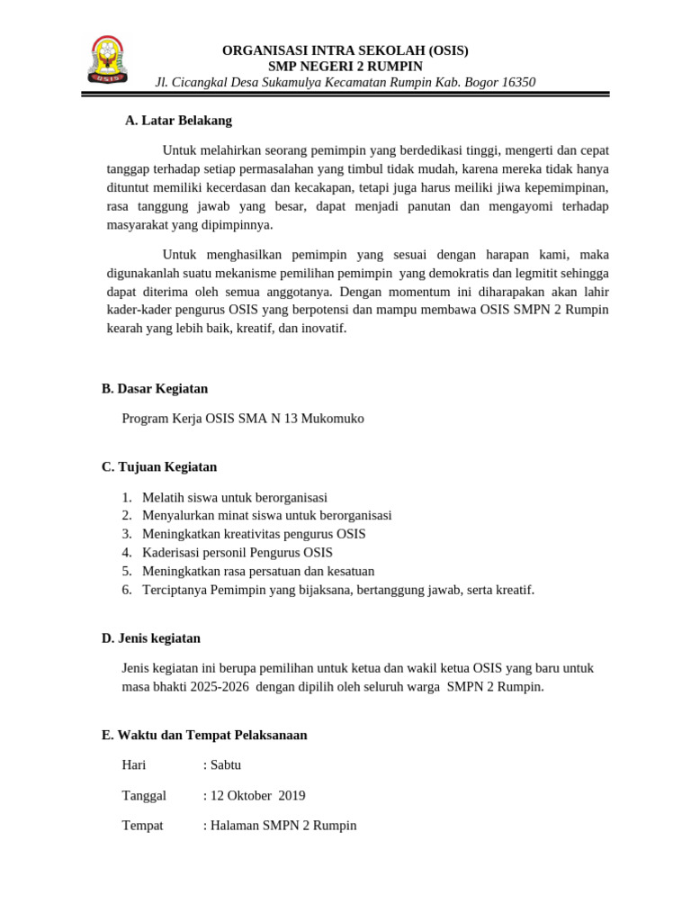 Proposal Pemilihan Ketua OSIS SMPN 2 Rumpin | PDF