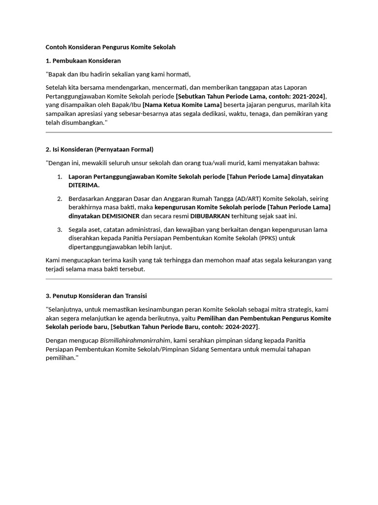 Contoh Konsideran Pengurus Komite Sekolah | PDF