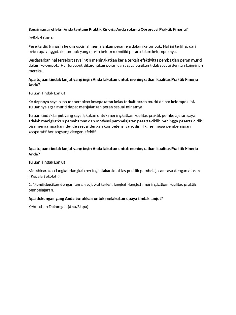 Refleksi Praktik Kinerja dalam Pembelajaran | PDF