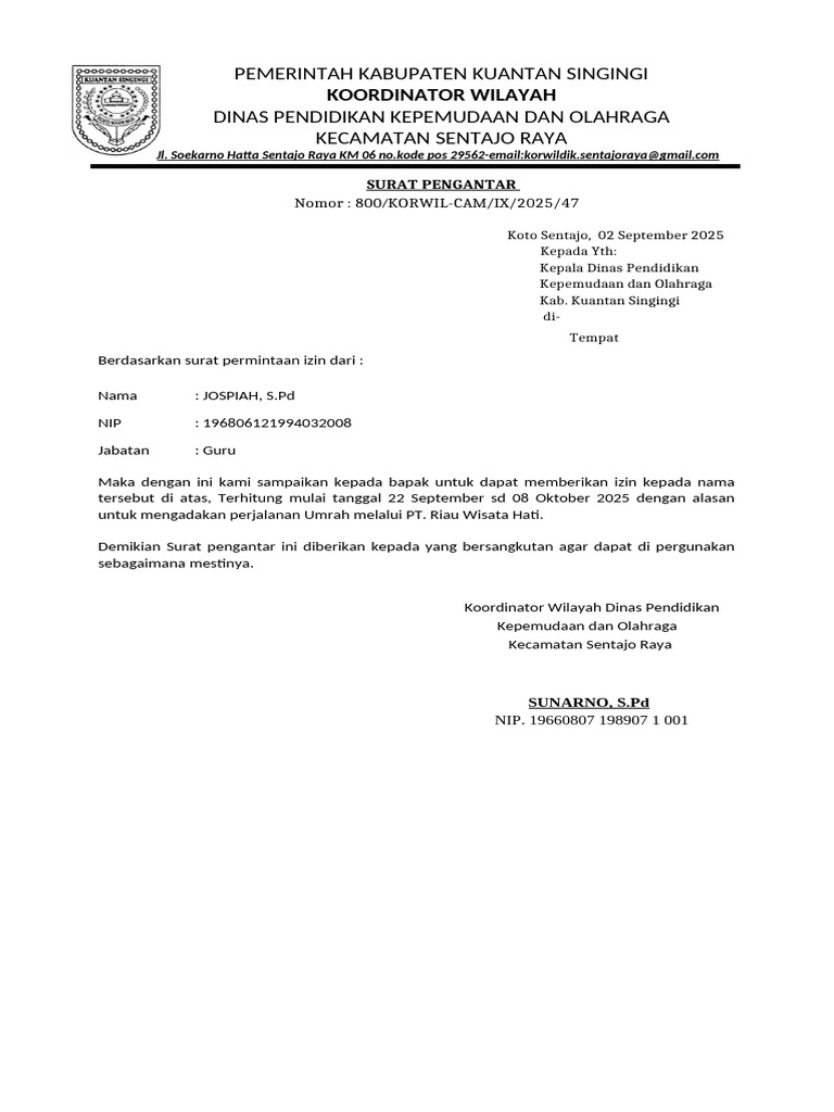 Surat Izin Perjalanan Umrah Guru 2025 | PDF
