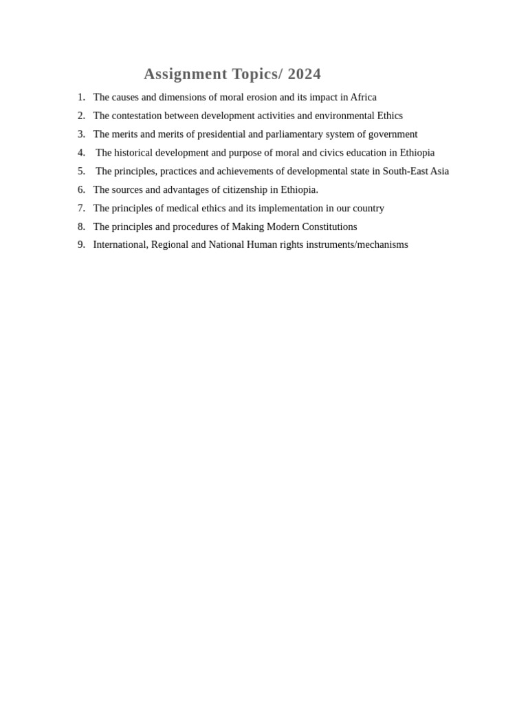 Assignment Topics For Civics | PDF