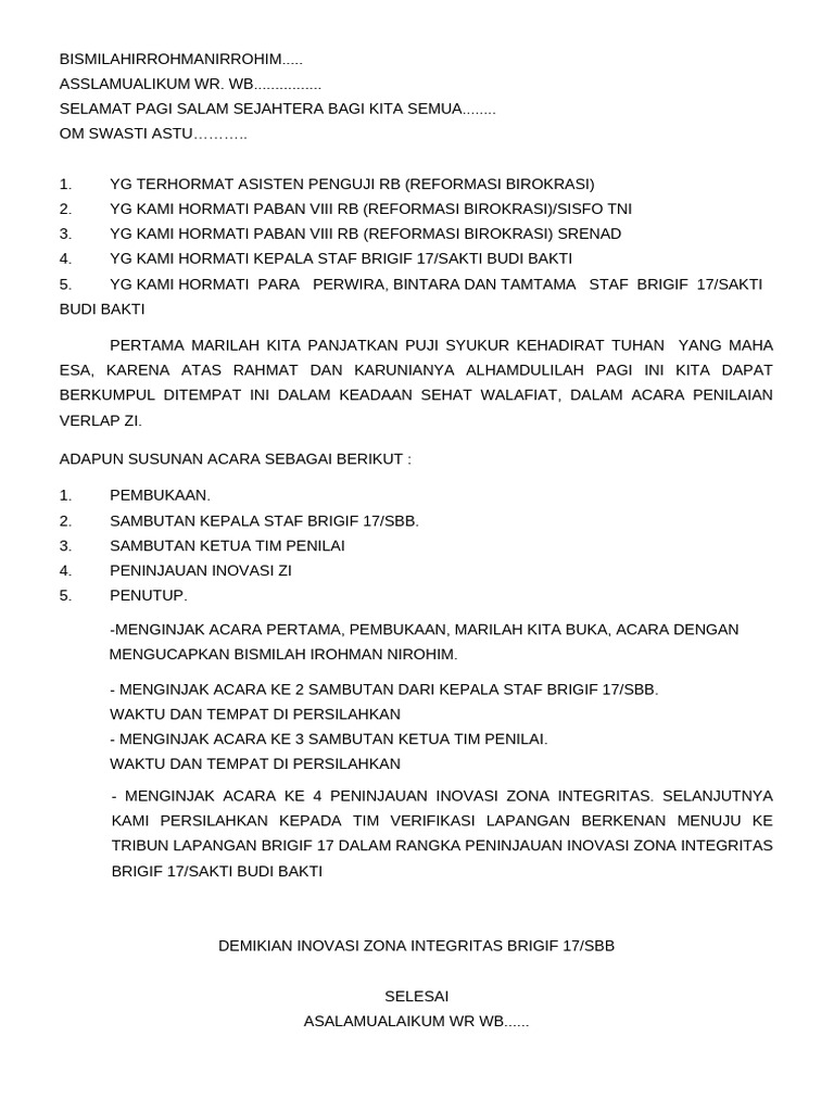 Penilaian Inovasi Zona Integritas Brigif 17 | PDF