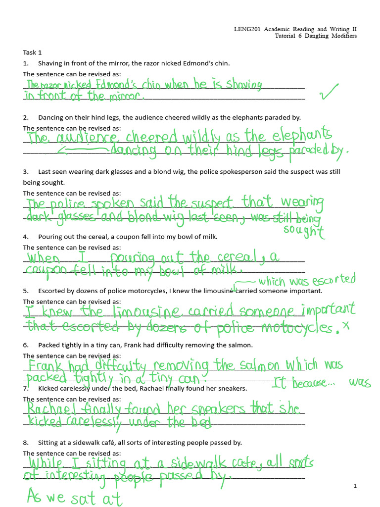 Week 6 Tutorial 6 Dangling Modifiers Exercise-Students | PDF | Air ...