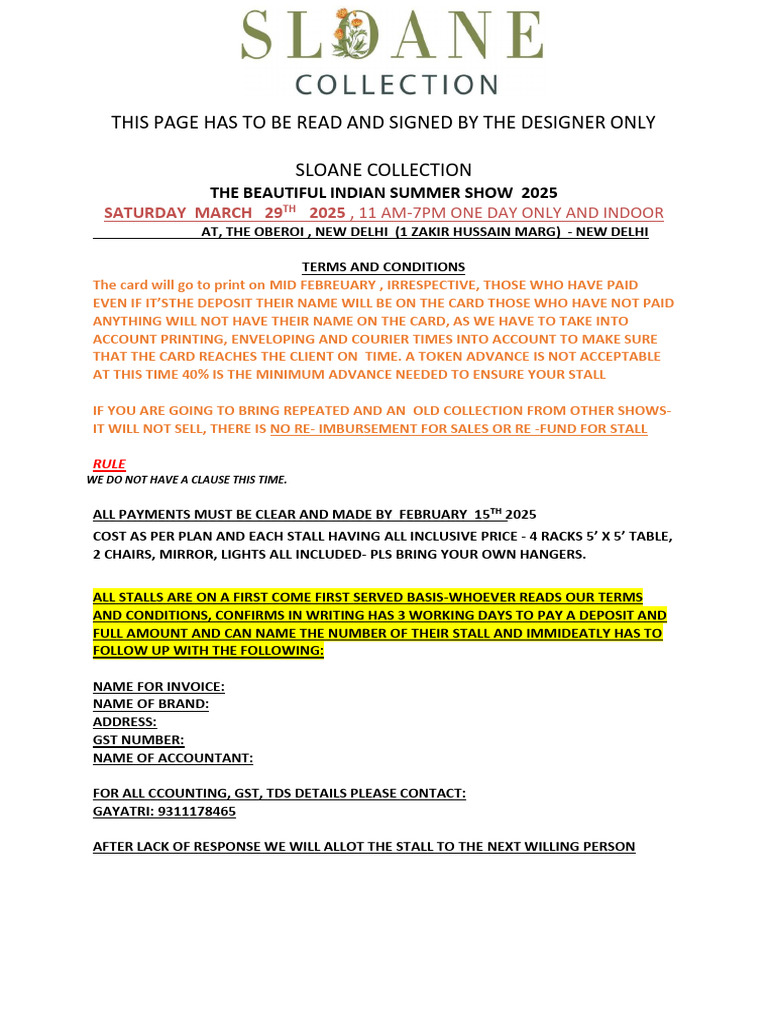 Sloane Summer Show 2025 Terms and Conditions-1 | PDF | Clothing | Fashion