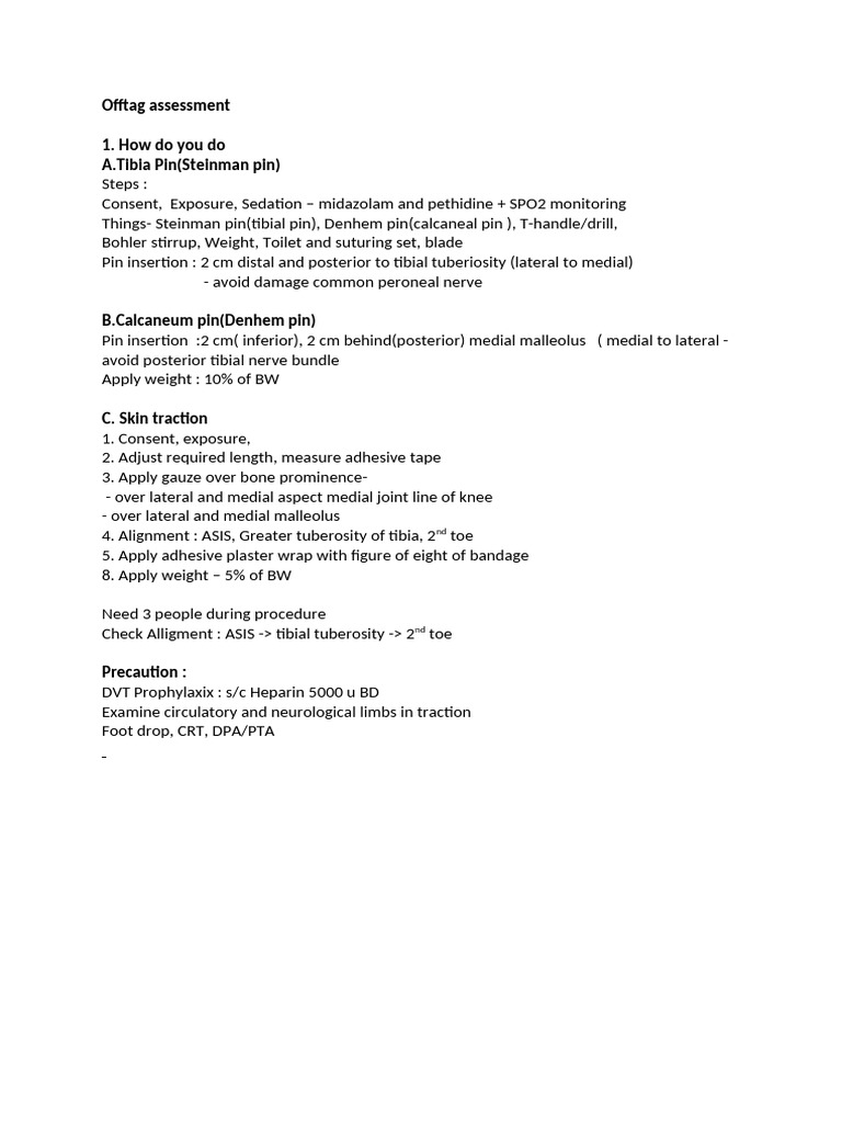 Offtag Assessment 1. How Do You Do A.Tibia Pin (Steinman Pin) | PDF
