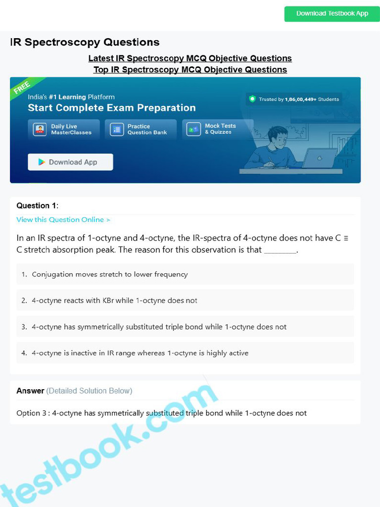 MCQ On Ir Spectroscopy 63f34da80afd43560c899c14 | PDF
