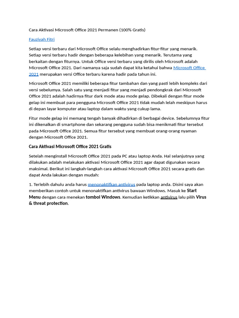 Cara Aktivasi Microsoft Office 2021 Permanen | PDF