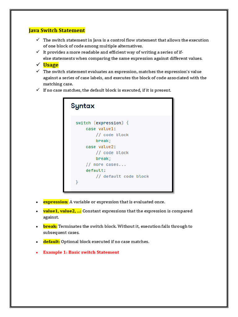 Switch Statement Java | PDF