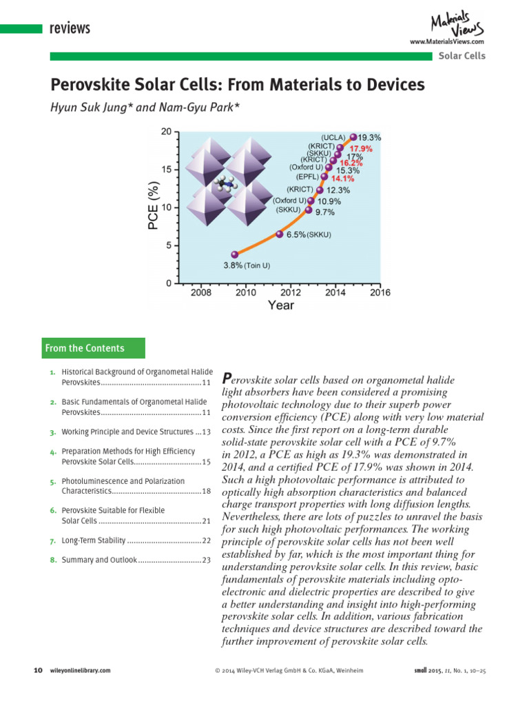 Perovskite Solar Cells: Materials & Devices | PDF | Ionic Bonding ...