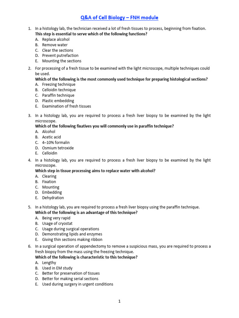 FNH - Histology - Cell Biology QA | PDF | Endoplasmic Reticulum | Microtubule