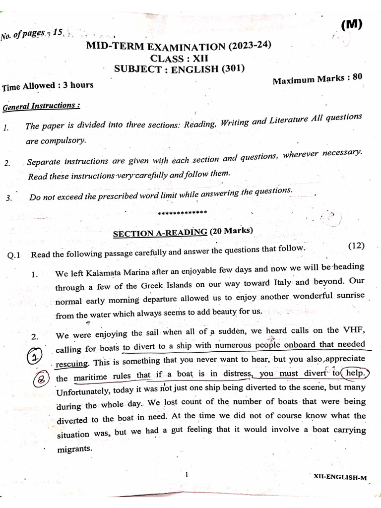 Mid Term 2023-24 XII | PDF