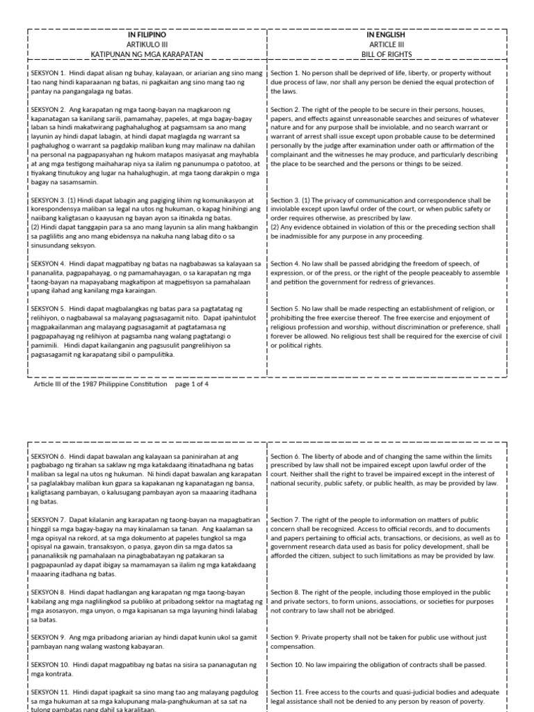 Bill of Rights Translated | PDF