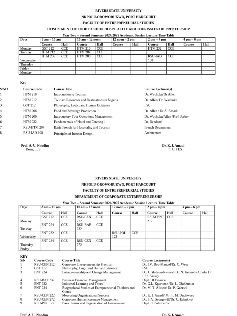 Second Semester 2024-2025 Lecture Time Table | PDF | Computing