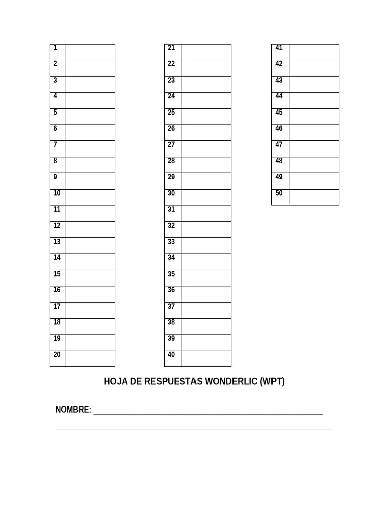 Hoja de Respuestas Wonderlic WPT | PDF