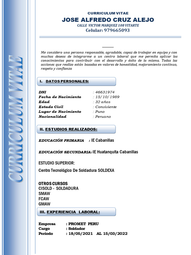 CV Jose Alfredo Cruz Alejo | PDF