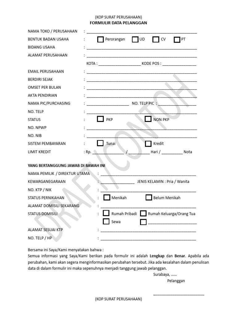 Formulir Data Pelanggan Perusahaan | PDF