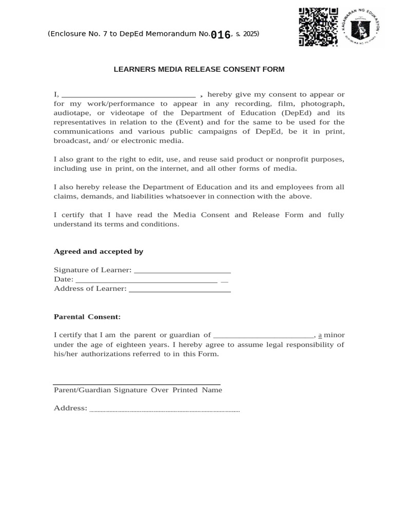 Learner Media Release Consent Form | PDF