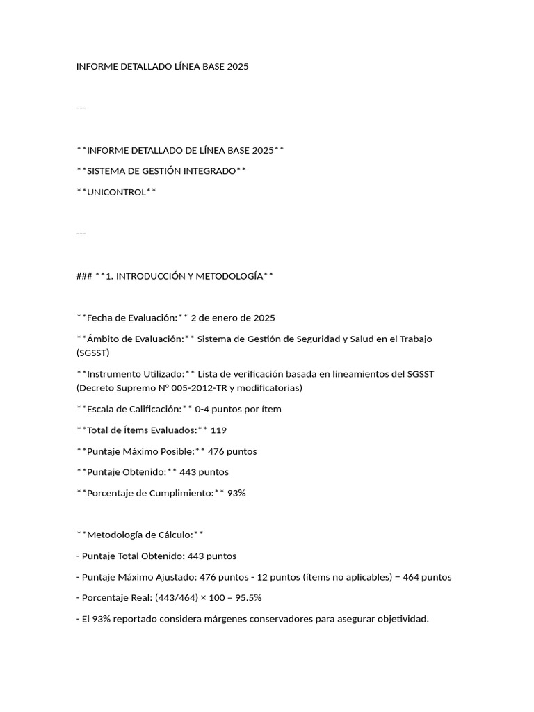 Informe Línea Base SGSST 2025 | PDF