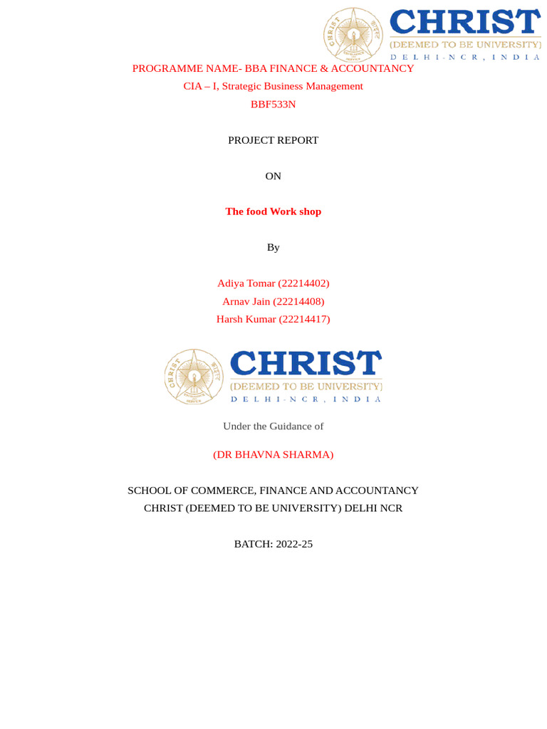 Food Workshop Project Report Overview | PDF | Business