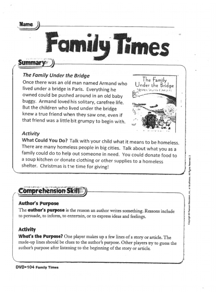 Novel Study The Family Under The Bridge | PDF