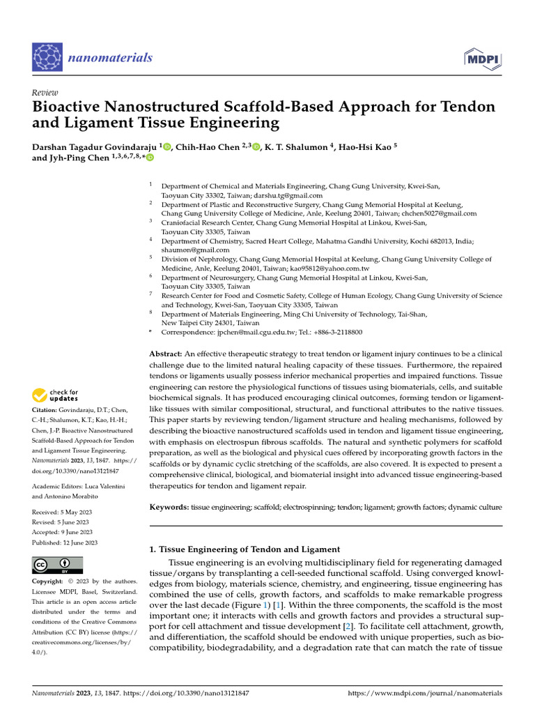 Bioactive Nanostructured Scaffold-Based Approach For Tendon | PDF ...