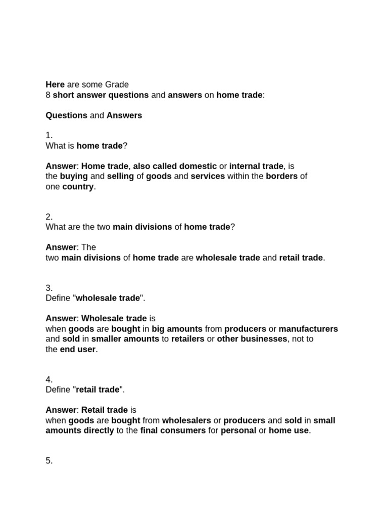 Grade 8 Home Trade Q&A Guide | PDF | Discounts And Allowances | Invoice