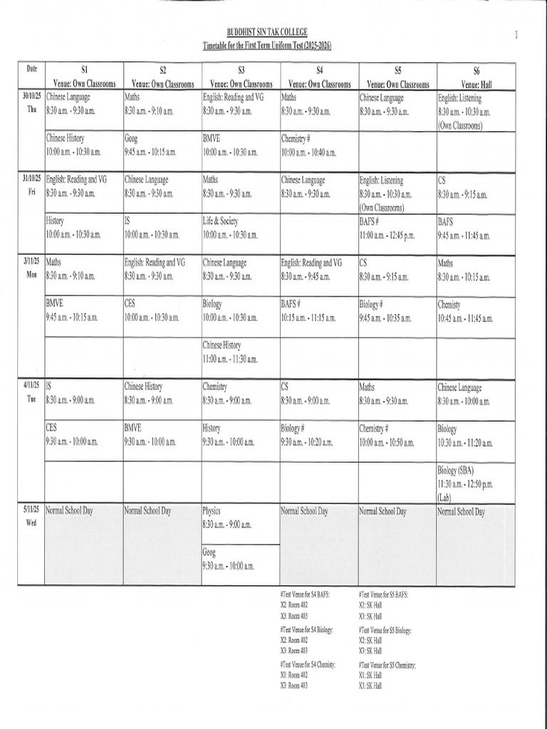 2025-26 Term 1 UT Timetable | PDF