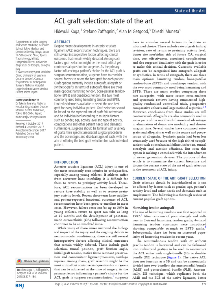 ACL Graft Selection - State of The Art | PDF | Knee | Musculoskeletal ...