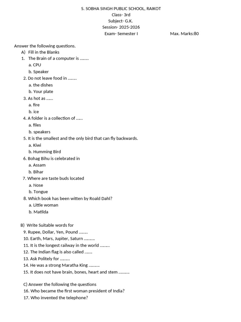 G.K 3rd Final | PDF