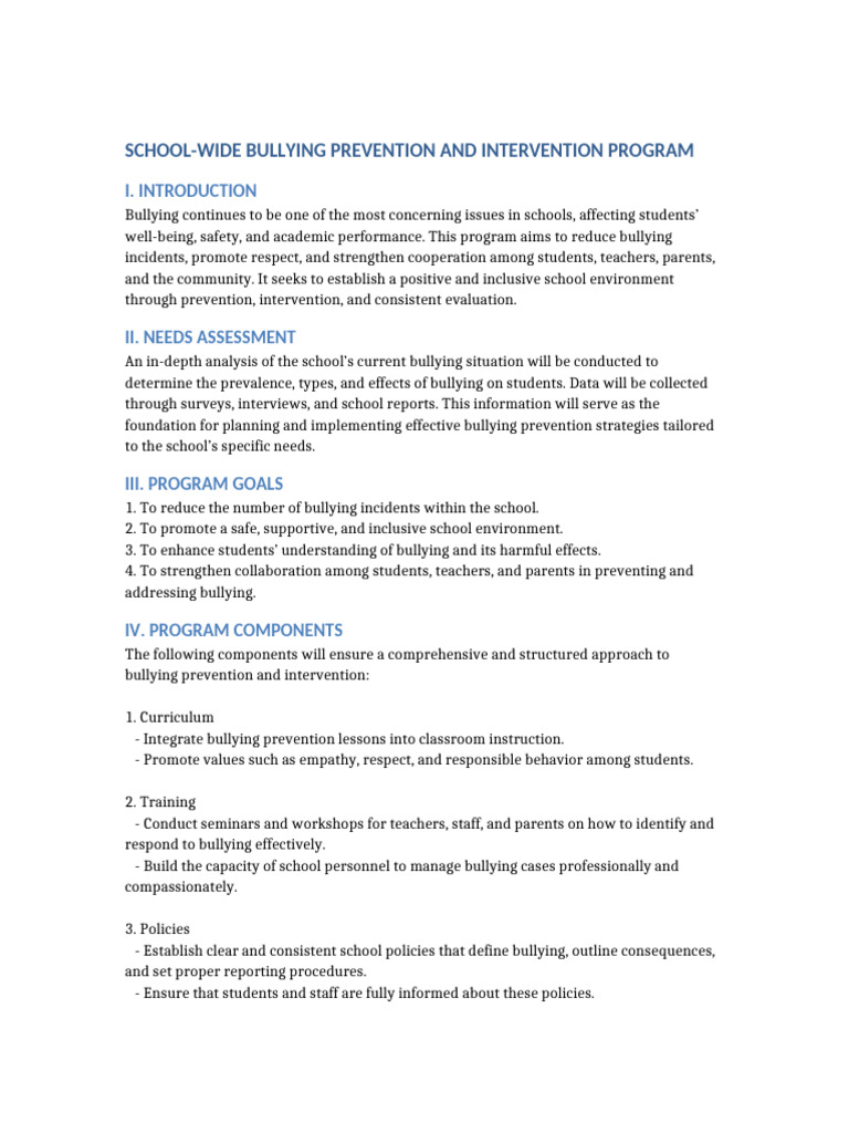 School Bullying Prevention Program | PDF | Bullying | Inclusion (Education)