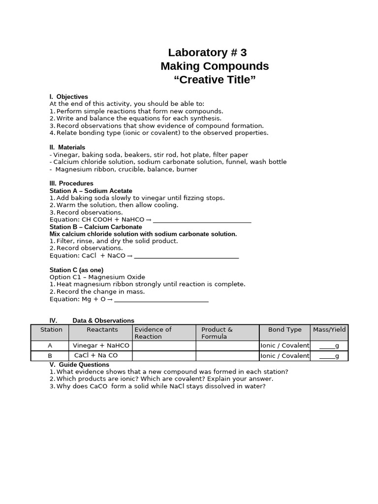 Compound Formation in Chemistry Lab | PDF