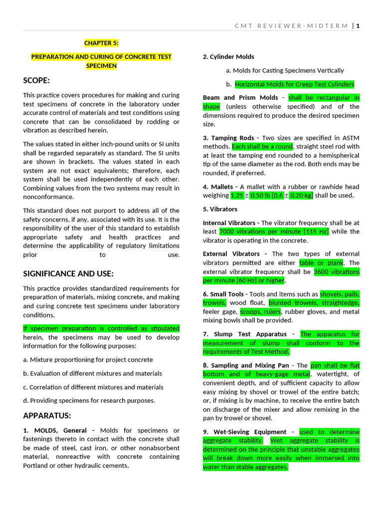 CMT Reviewer Midterm | PDF | Concrete | Strength Of Materials
