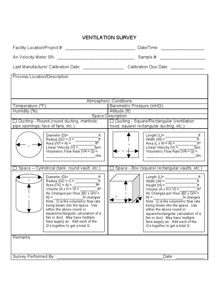 Ventilation Survey Worksheet | PDF
