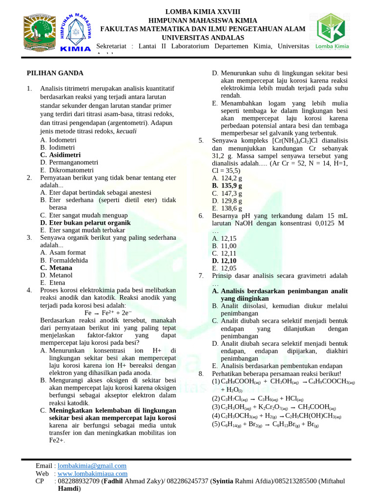 Lomba Kimia XXVIII Universitas Andalas | PDF