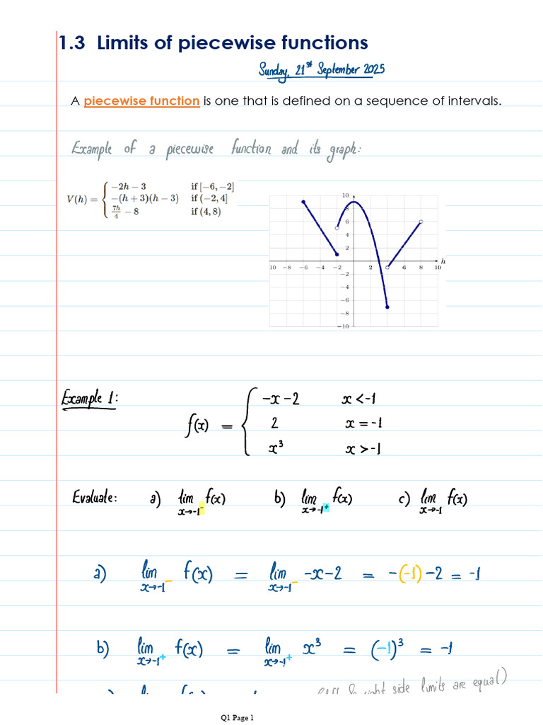 1.3 Limits of Piecewise Functions | PDF