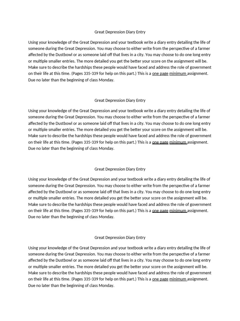 Great Depression Diary Assignment | PDF | Great Depression