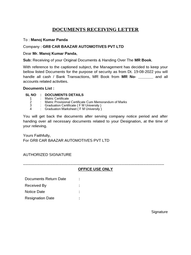 Documents Receiving | PDF