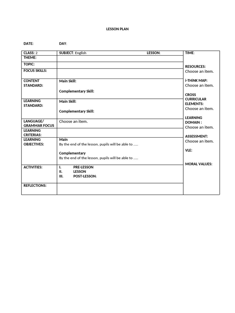 CEFR Alligned Lesson Plan Template F2 | PDF