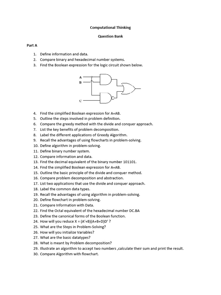 Computational Thinking Question Bank | PDF | Boolean Algebra | Teaching Mathematics