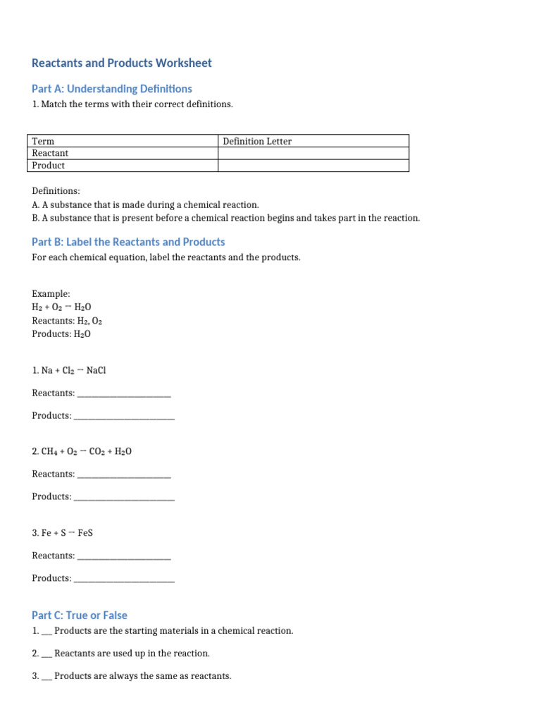 Reactants and Products Labeling Guide | PDF