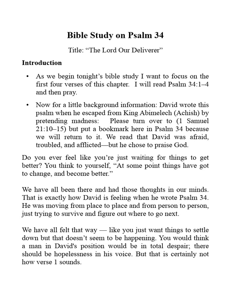 Deliverance Through Praise in Psalm 34 | PDF | David | Jesus