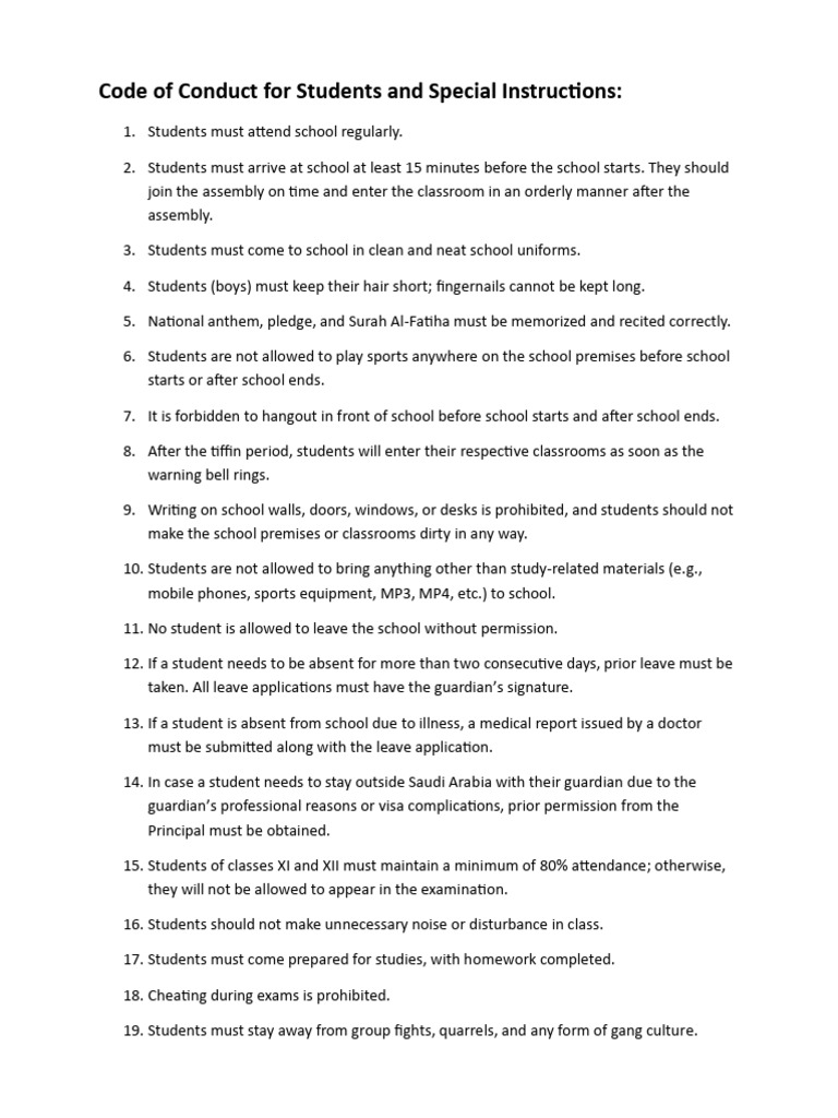 Student Code of Conduct Guidelines | PDF