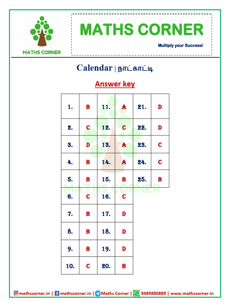 Maths Corner: Calendar | PDF