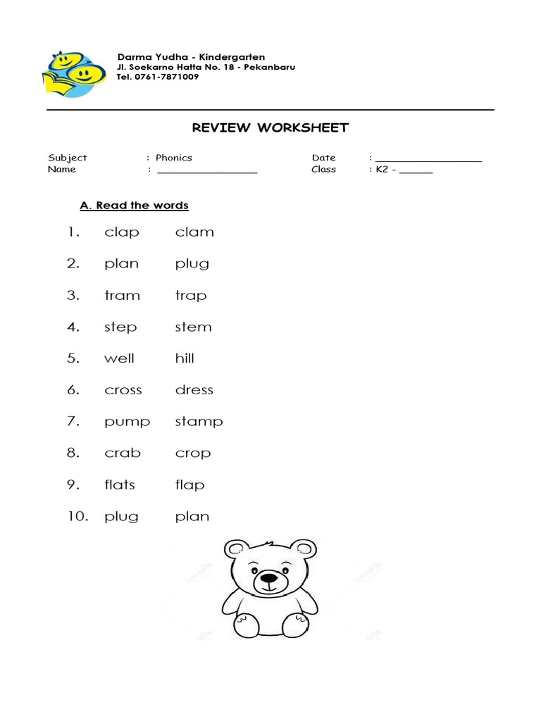 Phonics Review Worksheet for Kindergarten | PDF