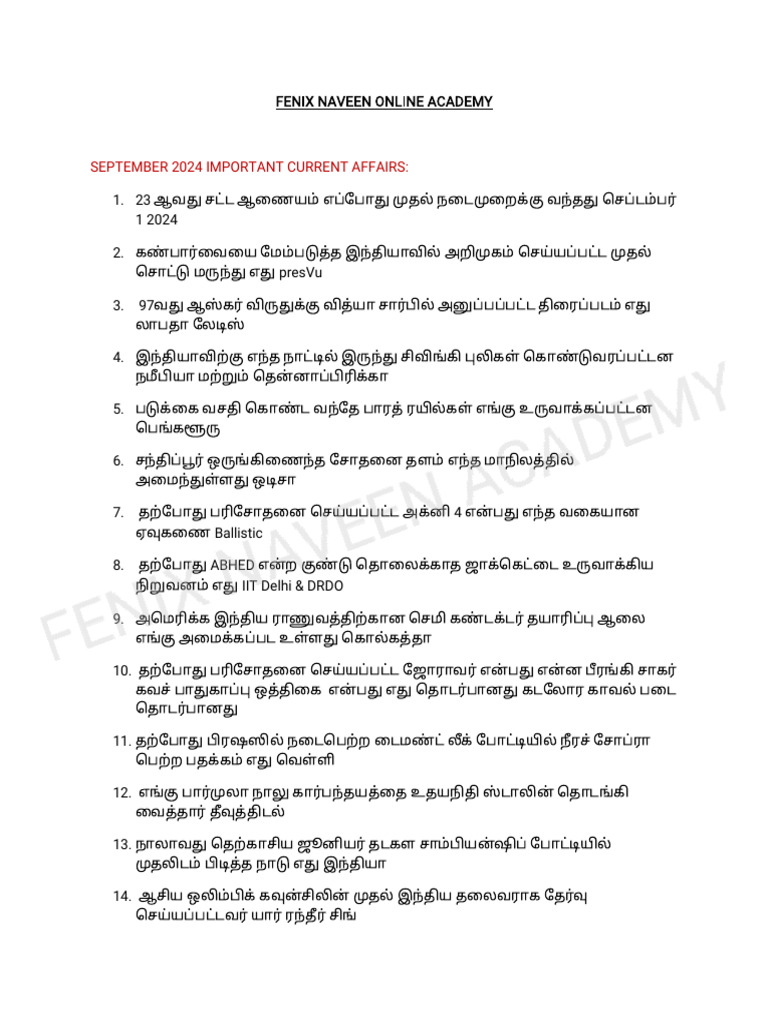 Sep-Dec 2024 Current Affairs | PDF
