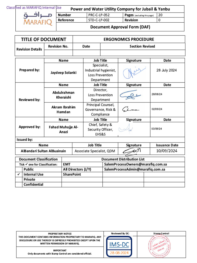 PRC-C-LP-052 Ergonomics Procedure (Rev 0) | PDF | Occupational Hygiene ...