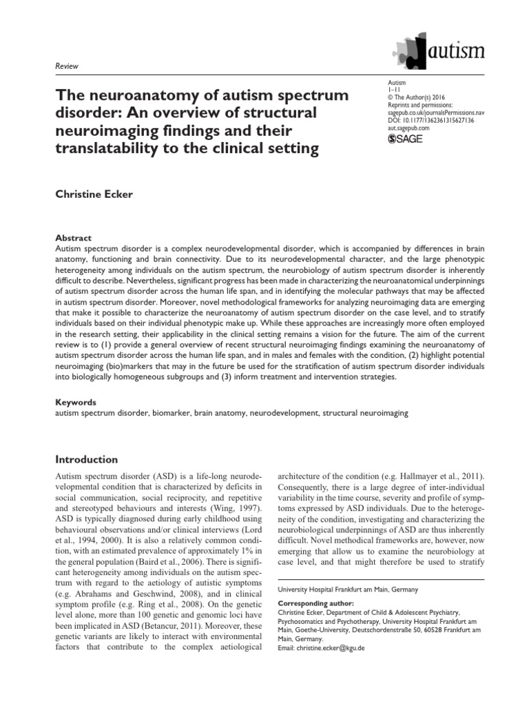 Ecker, C. (2016) The Neuroanatomy of ASD - An Overview of Structural ...