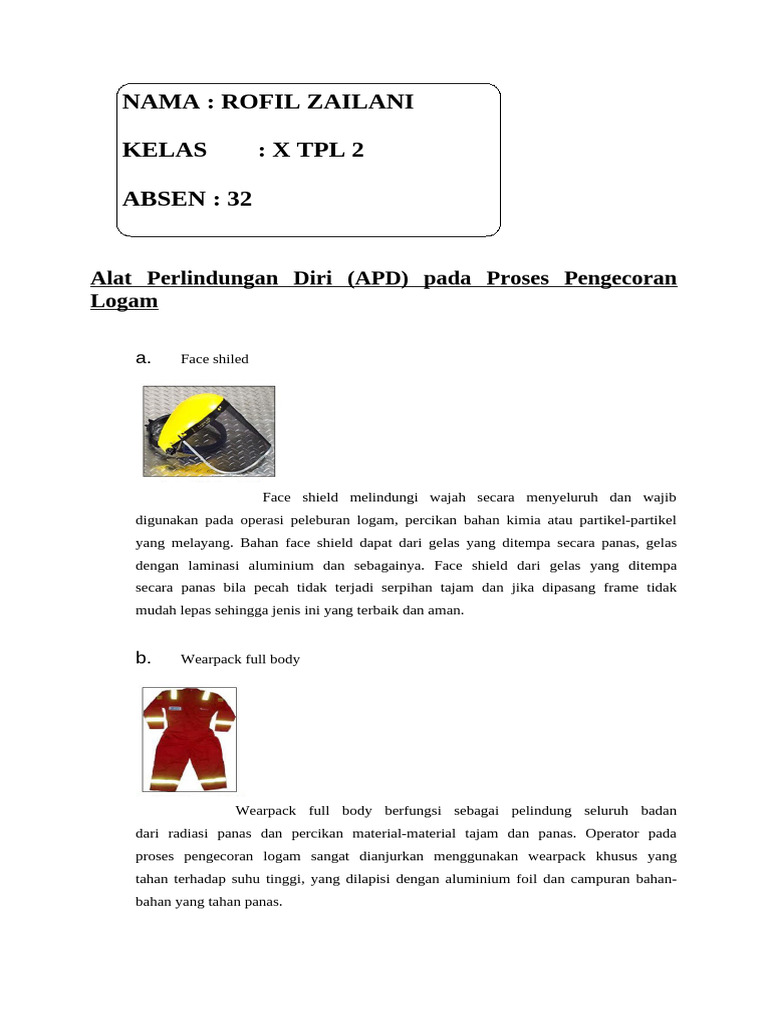 Alat Perlindungan Diri (APD) Pada Proses Pengecoran Logam | PDF